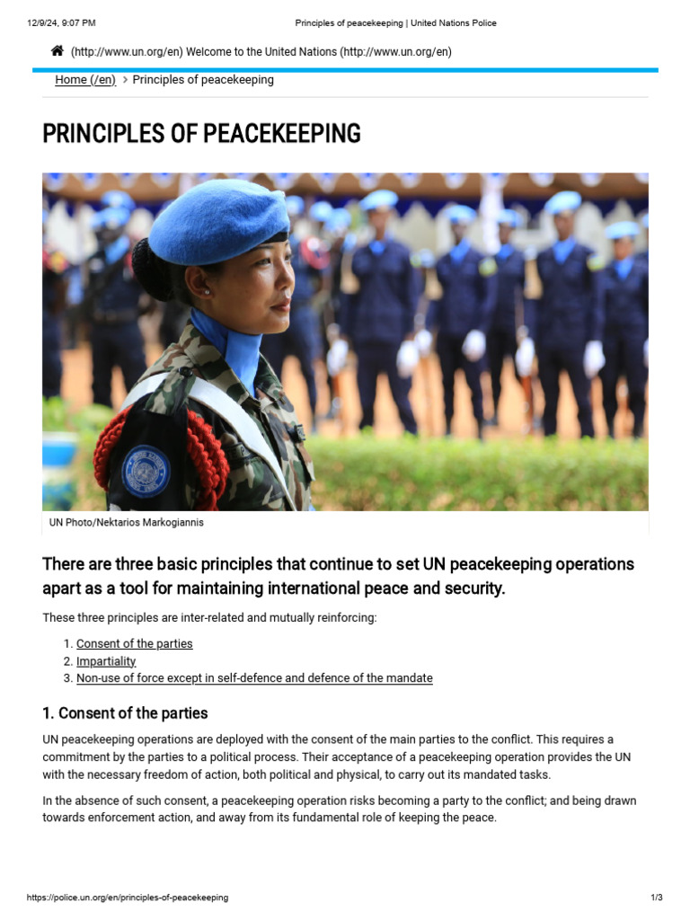 UN Peacekeeping Principles Explained | PDF | Peacekeeping | United ...