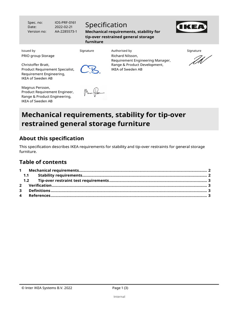 Tip-Over Stability Requirements for Furniture | PDF