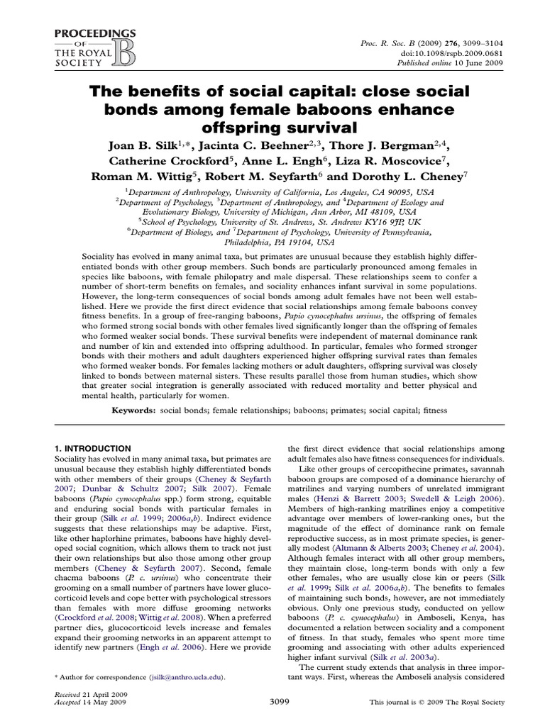 Social Bonds Boost Baboon Offspring Survival | PDF | Behavioural ...