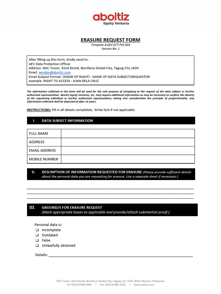 Erasure Request Form Final | PDF | Justice | Crime & Violence