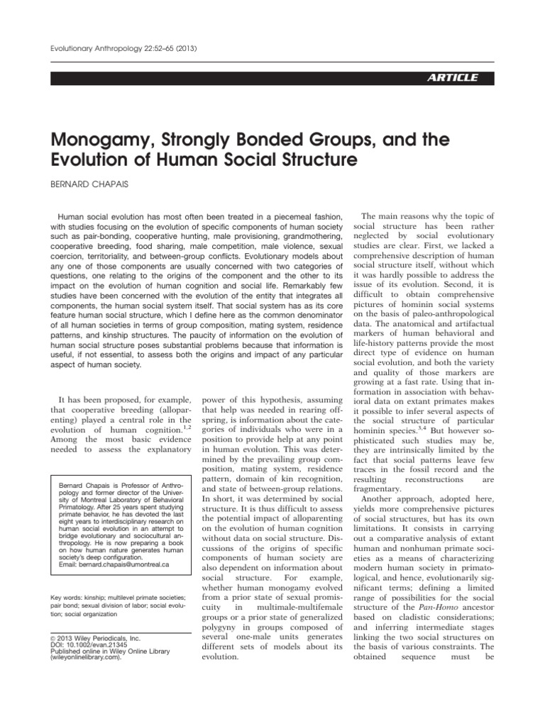 Monogamy, Strongly Bonded Groups, and The Evolution of Human Social ...