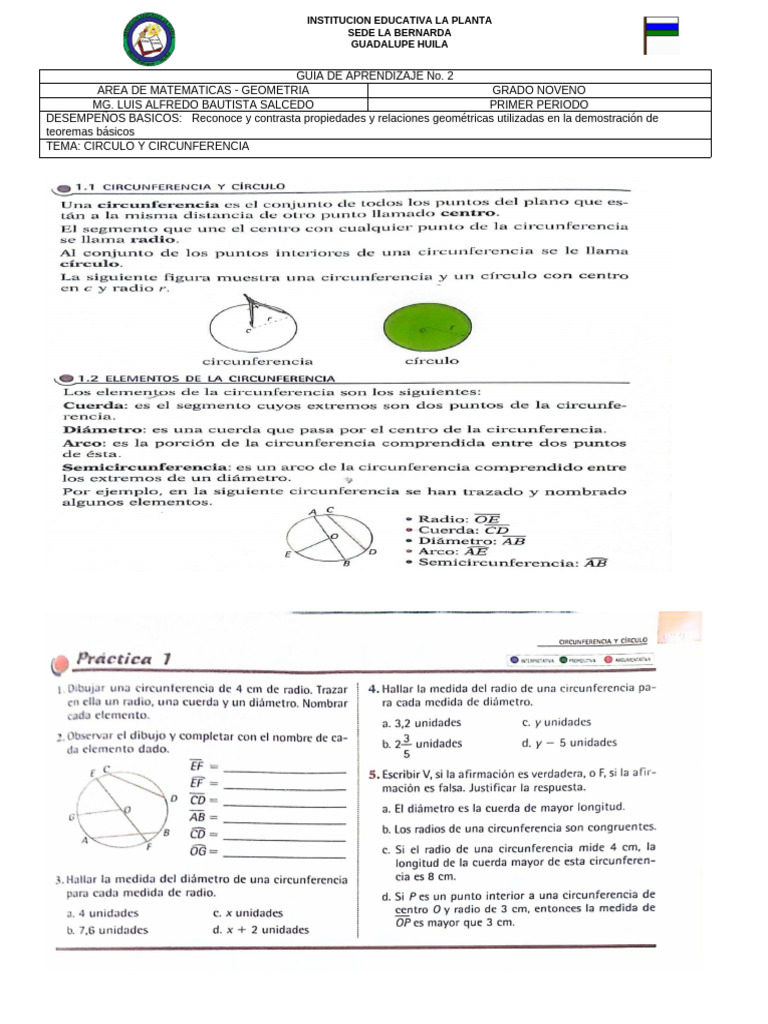 Guía de Geometría: Círculo y Circunferencia | PDF