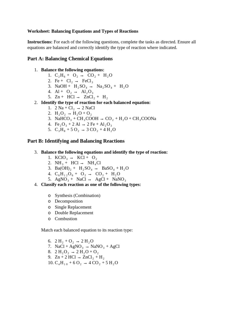 5 Balancing Equations and Types of Reacitons | PDF