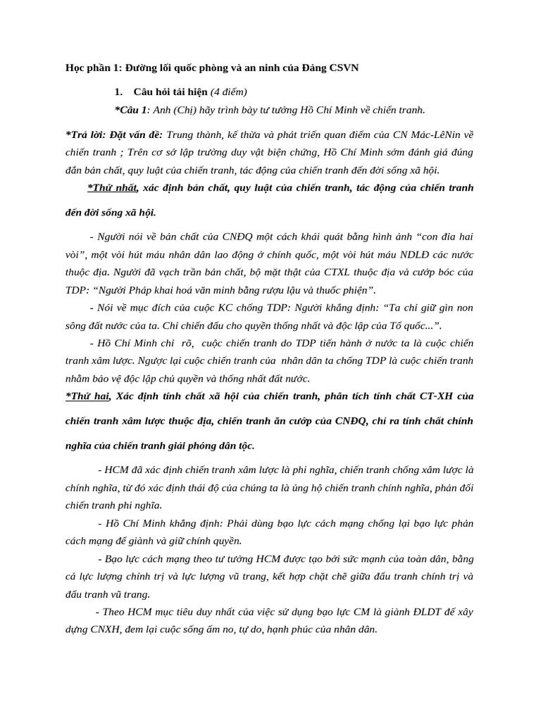 Học phần 1 - Đường lối quốc phòng và an ninh của Đảng CSVN | PDF