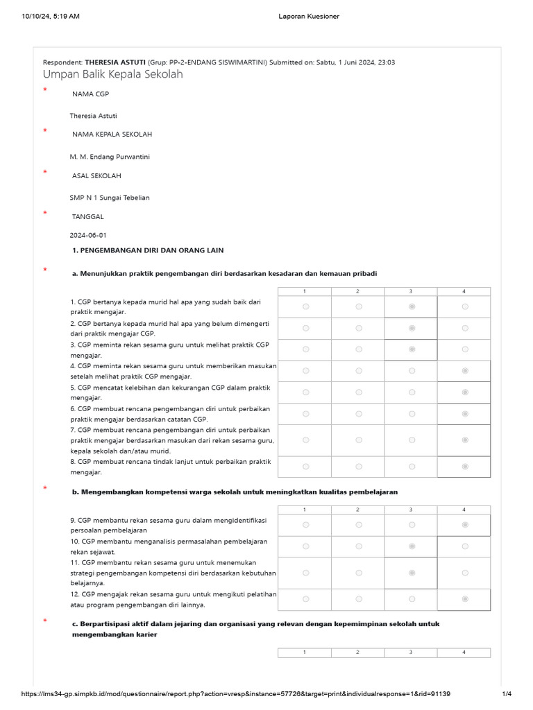 Laporan Kuesioner Kepsek PI 2 | PDF