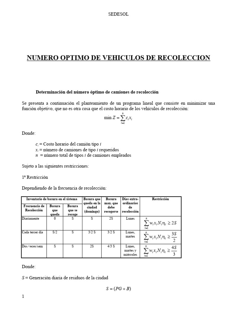 Numero Optimo de Vehiculosde Recoleccion | PDF | Residuos