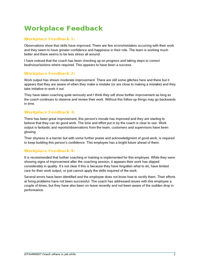 SITXHRM007 Workplace Feedback | PDF