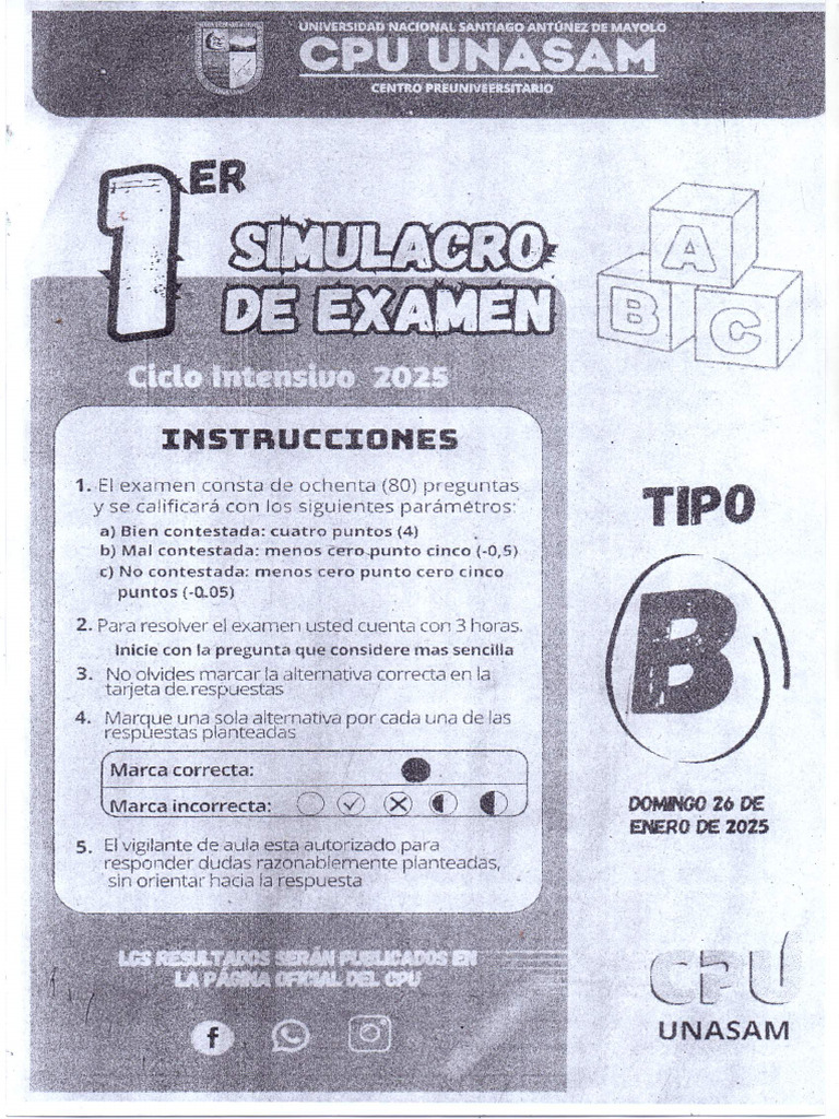 1er Simulacro Cpu Unasam 2025 - Área (B) | PDF