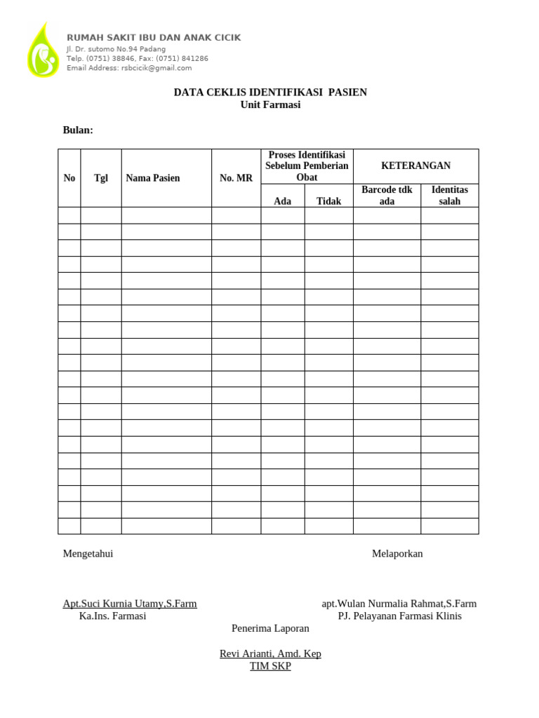 Form Identifikasi Pasien 2021 | PDF