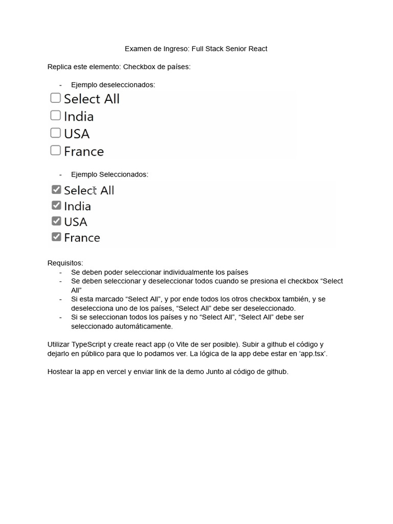 Checkbox Países en React con TypeScript | PDF