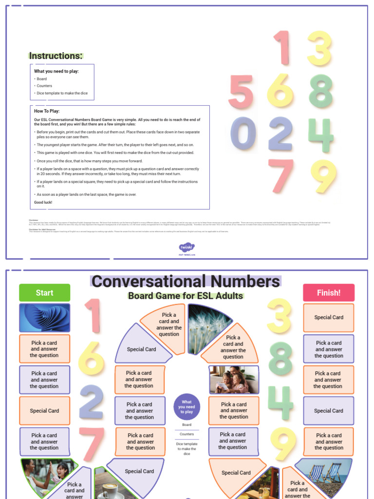 Esl Conversational Numbers Board Game Adults A1 - Ver - 2 | PDF ...
