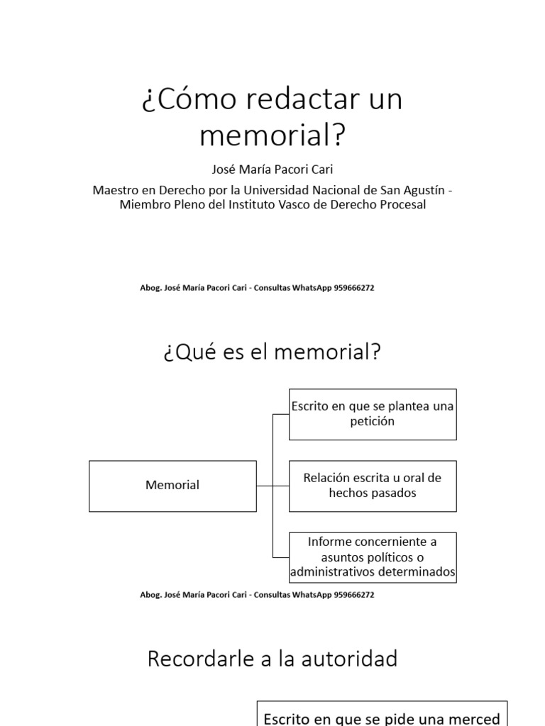 Como Redactar Un Memorial - Diapositivas - Autor José María Pacori Cari | PDF | Gobierno | Justicia