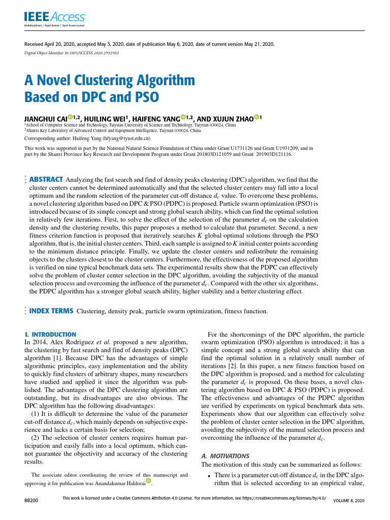 A_Novel_Clustering_Algorithm_Based_on_DPC_and_PSO | PDF | Cluster Analysis | Mathematical ...