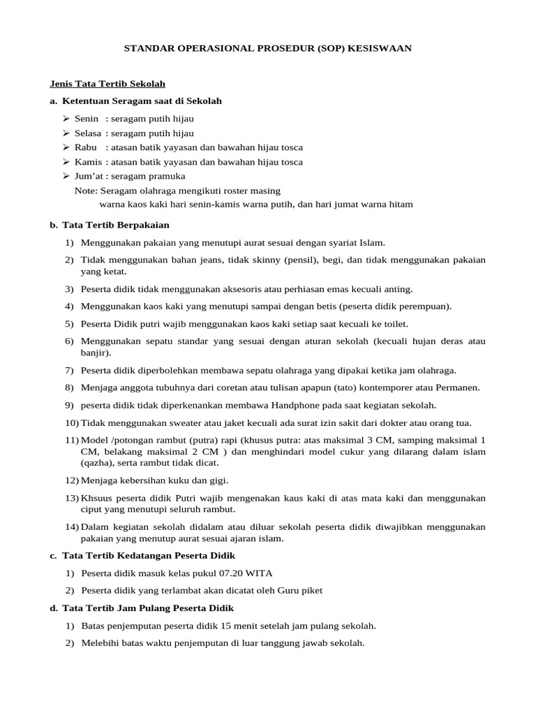 SOP MIS AL BASHIRAH 2024-2025 | PDF