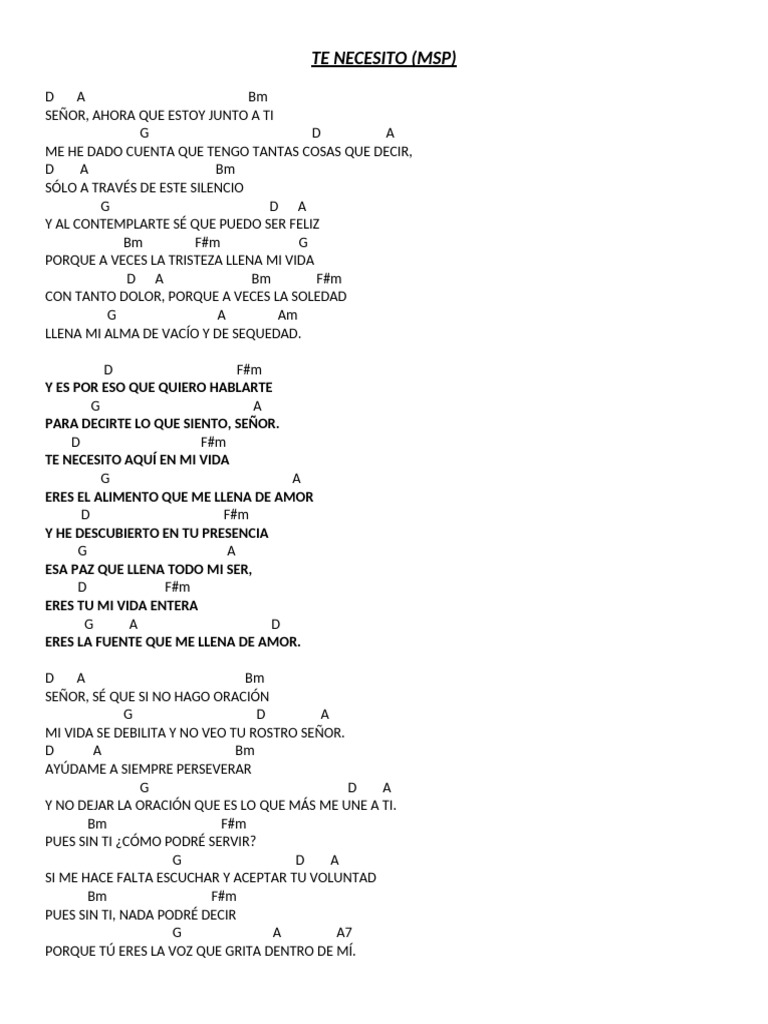 TE NECESITO Acordes | PDF