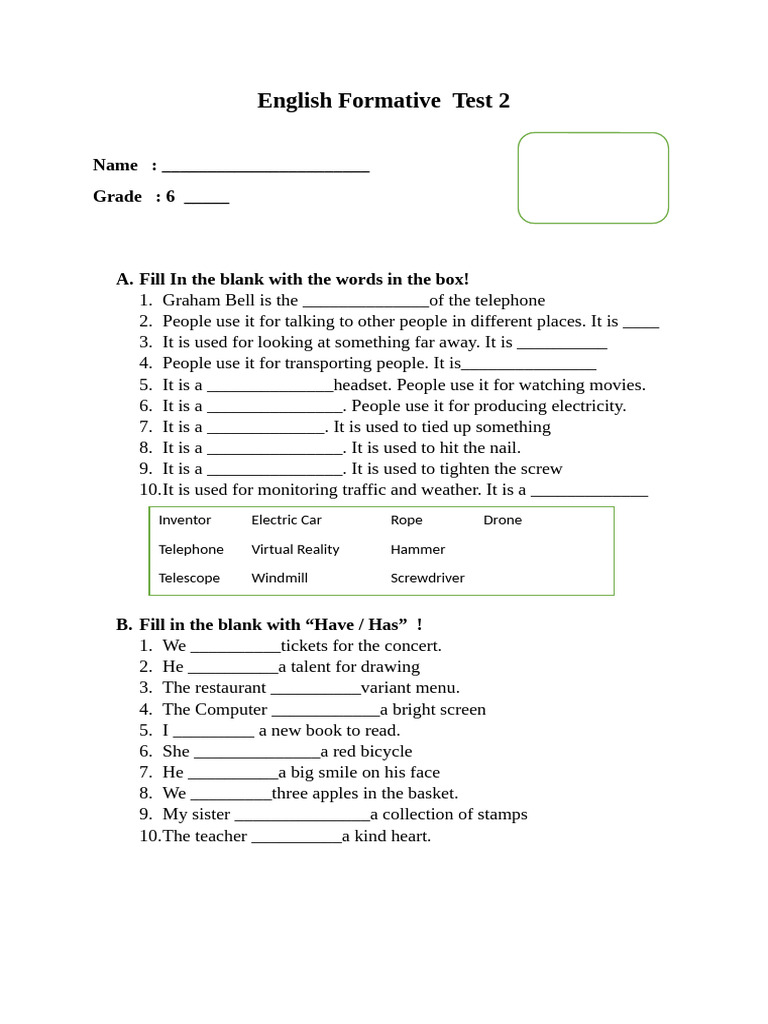 6th Grade English Formative Test 2 | PDF
