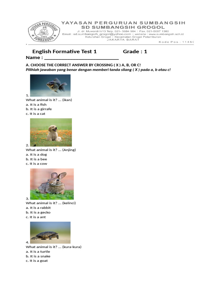 Grade 1 English Formative Test | PDF