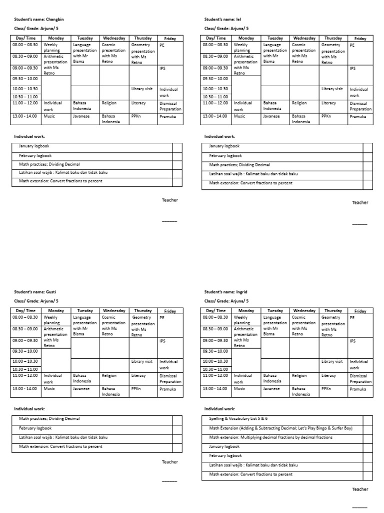 10-14 Feb G.5 Student's Weekly Plan | PDF | Arithmetic | Mathematics