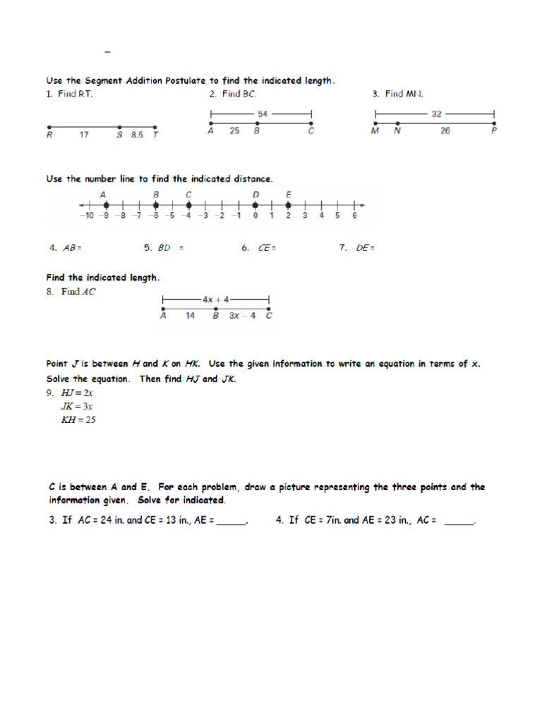WKST 1.1 - Segment - Angle Addition Postulate | PDF