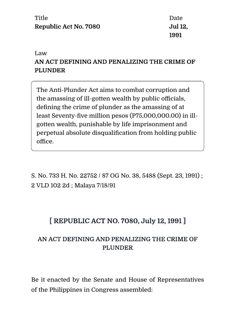 Republic Act No. 7080 | PDF | Crimes | Crime & Violence