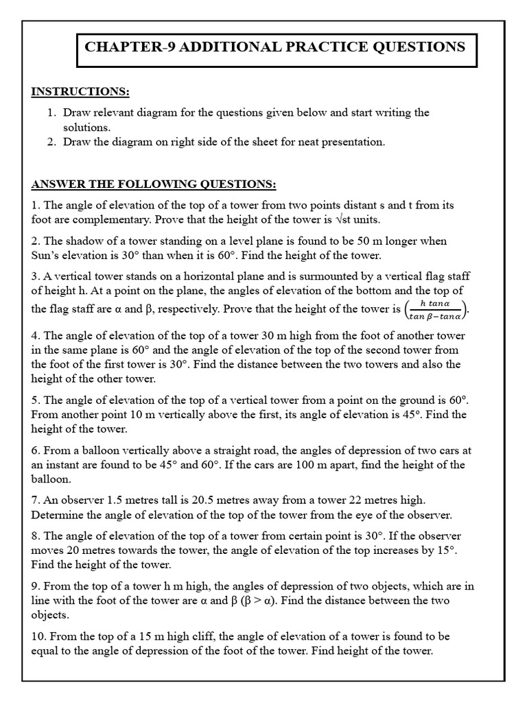 Some Application of Trig Additional Questions | PDF