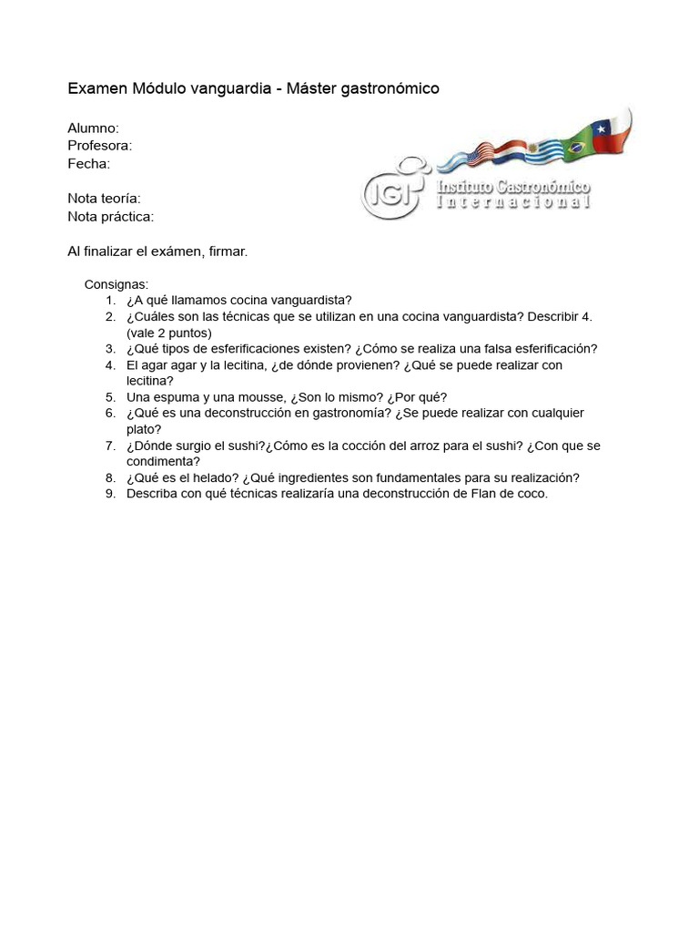 Exámen Teórico Módulo Panadería I - Profesional Pastelero | PDF