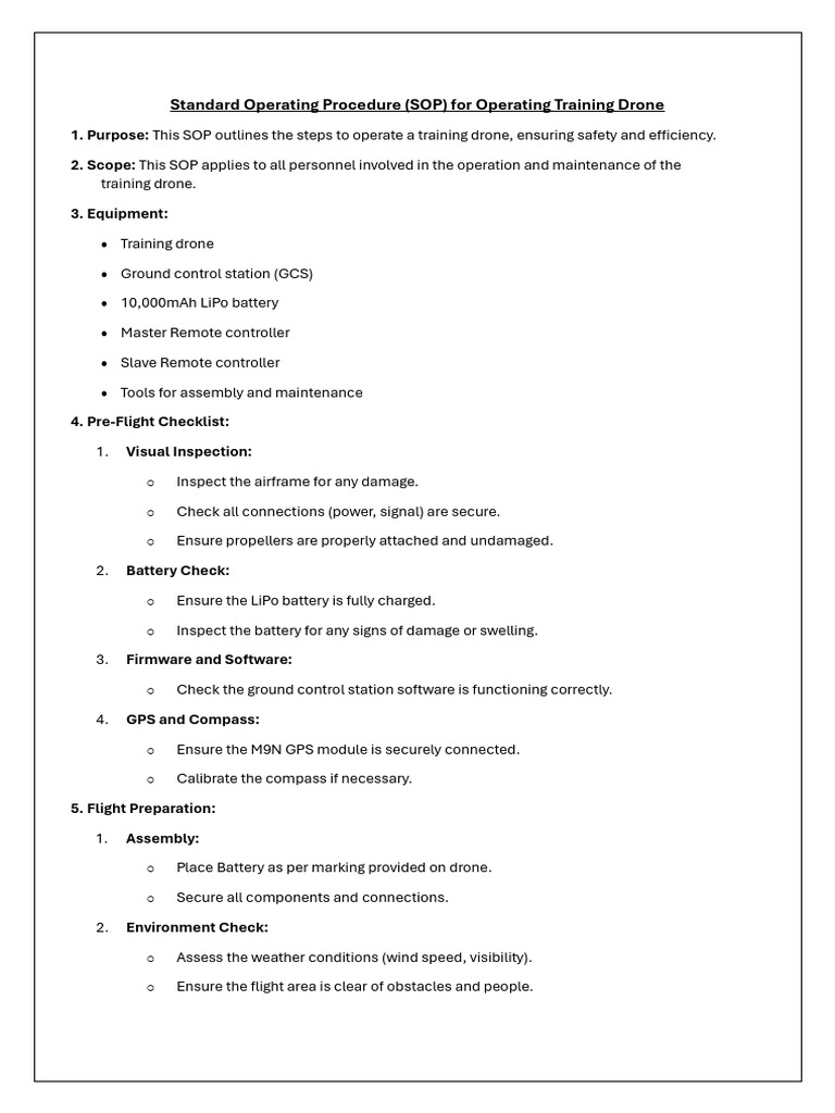 Training Drone SOP Guidelines | PDF | Unmanned Aerial Vehicle | Global ...