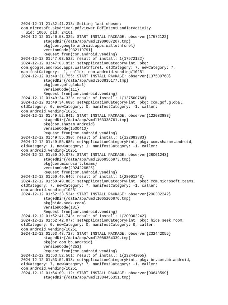 Android App Installation Logs 2024 | PDF | Smartphone | Mobile Computers