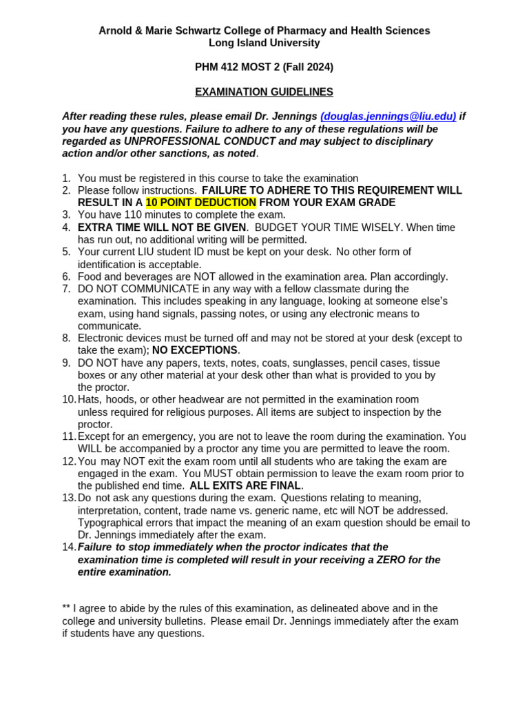 ExamGuidelines PHM412 Fall2024 | PDF