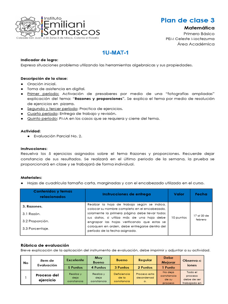 1U MAT Plan de Clase 3 (1b-sico).docx | PDF
