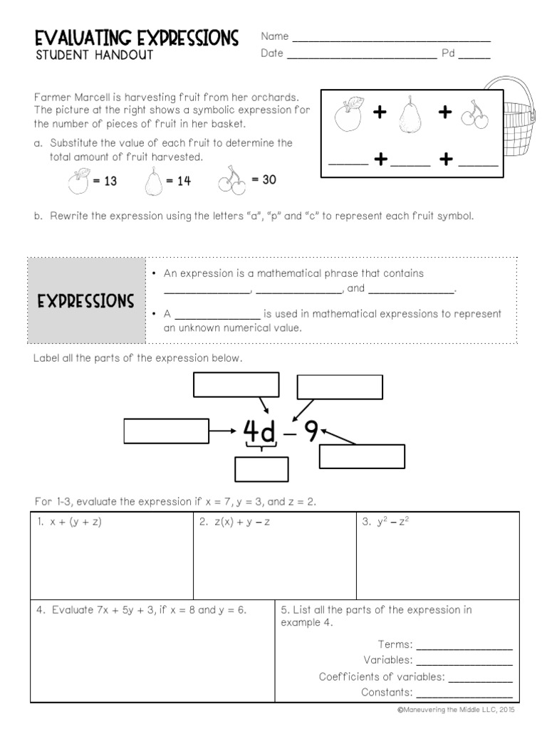 Terry Zhang - Copy of Evaluating Expressions - Student Handout | PDF ...