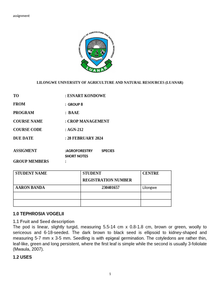 Agroforestry Assignment | PDF | Legume | Seed