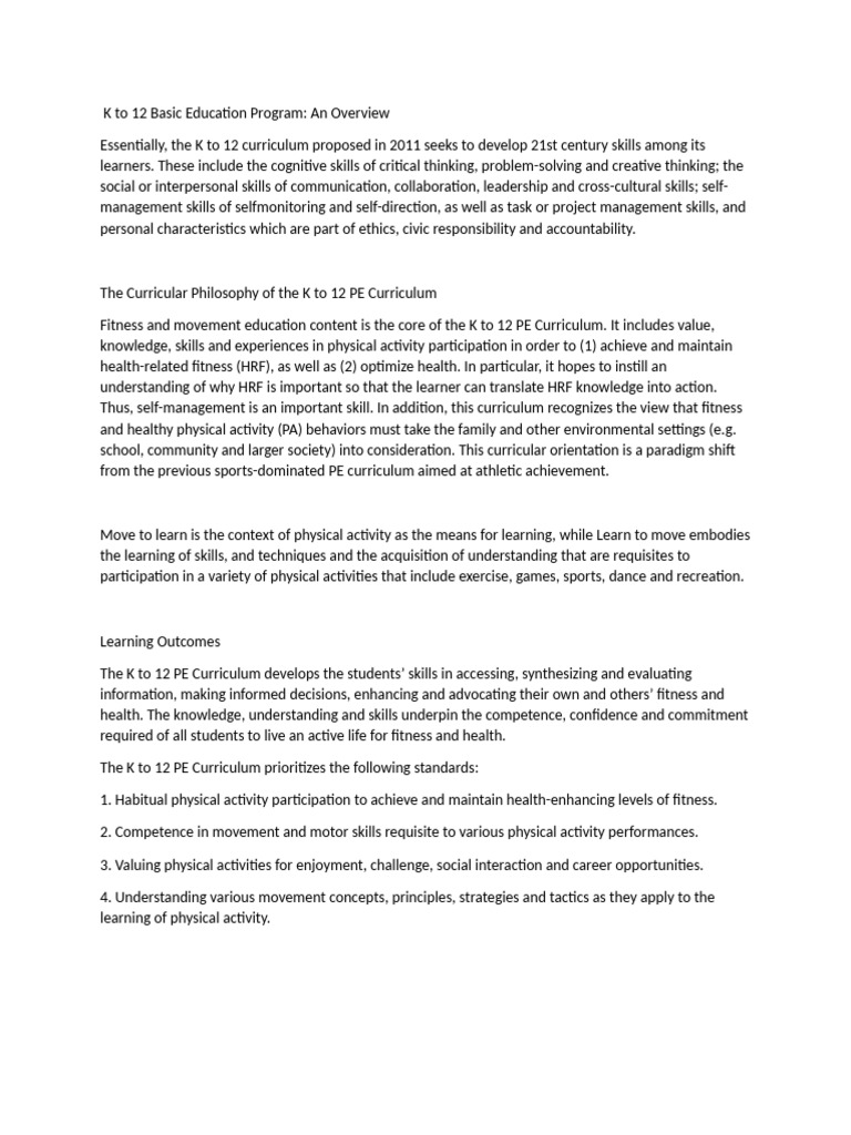 K to 12 Basic Education Program Overview | PDF | Learning | Curriculum