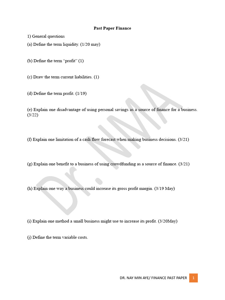 Edexcel Past Paper Chapter 25 To 32finance | PDF | Interest | Banks