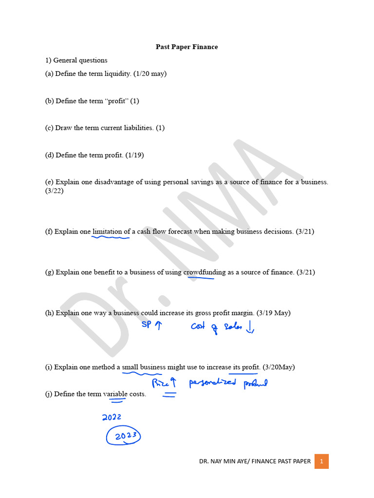 Edexcel Past Paper Chapter 25 To 32 Finance | PDF | Interest | Profit ...