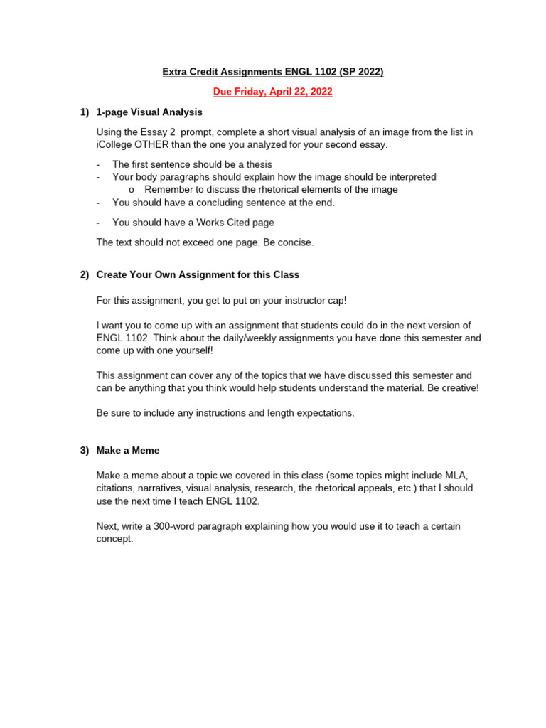 Extra Credit Assignments | PDF