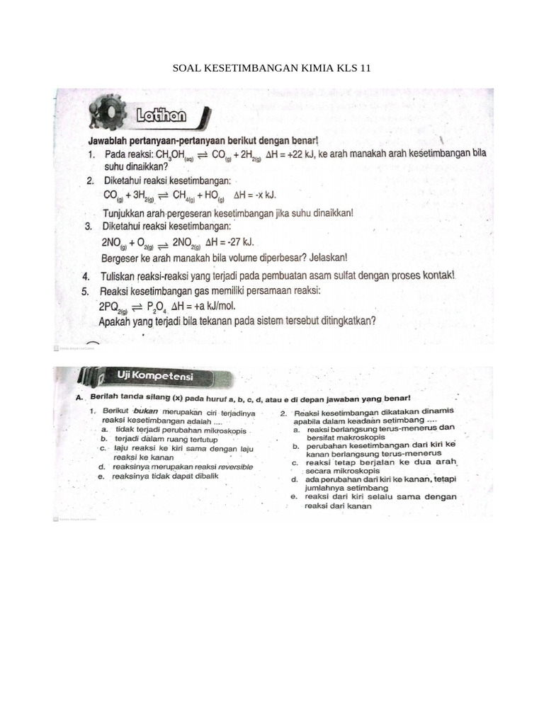 SOAL KESETIMBANGAN KIMIA KLS 11 | PDF