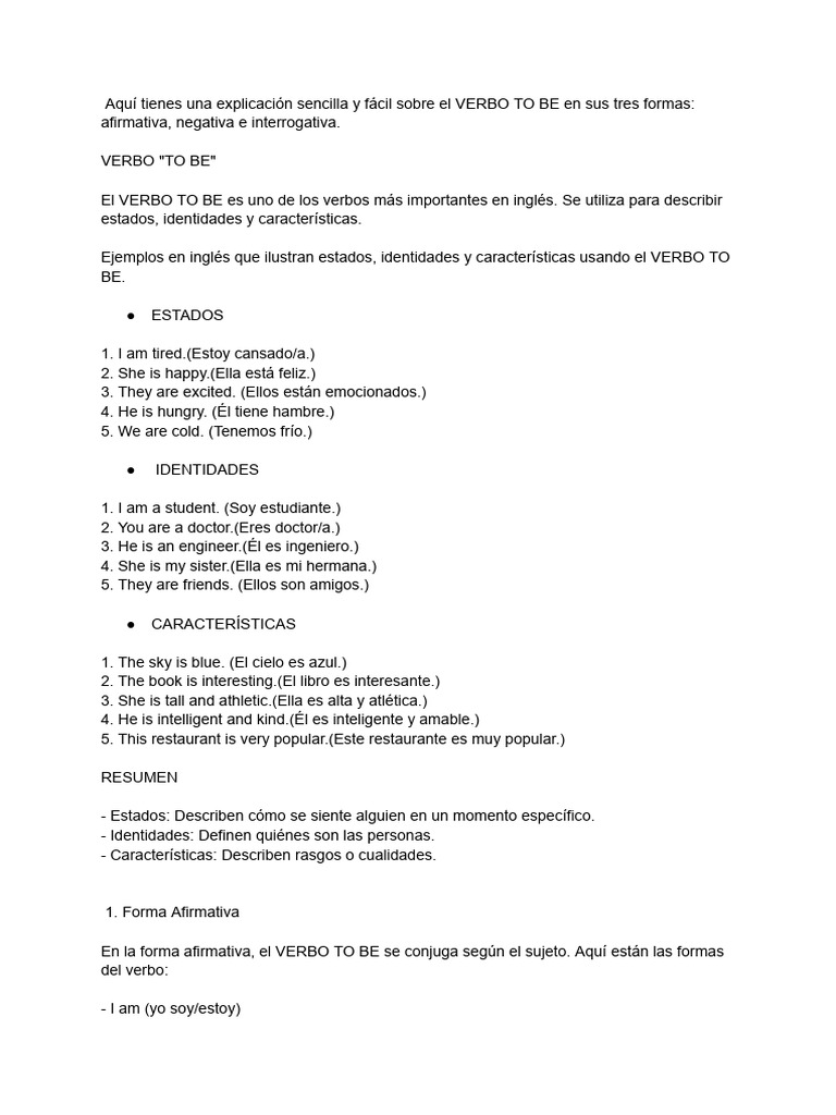 Verbo To Be. 2025 | PDF | Verbo