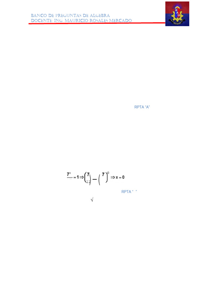Banco de Preguntas Algebra 2024 UAB PSA CIS | PDF | Análisis matemático | Aritmética