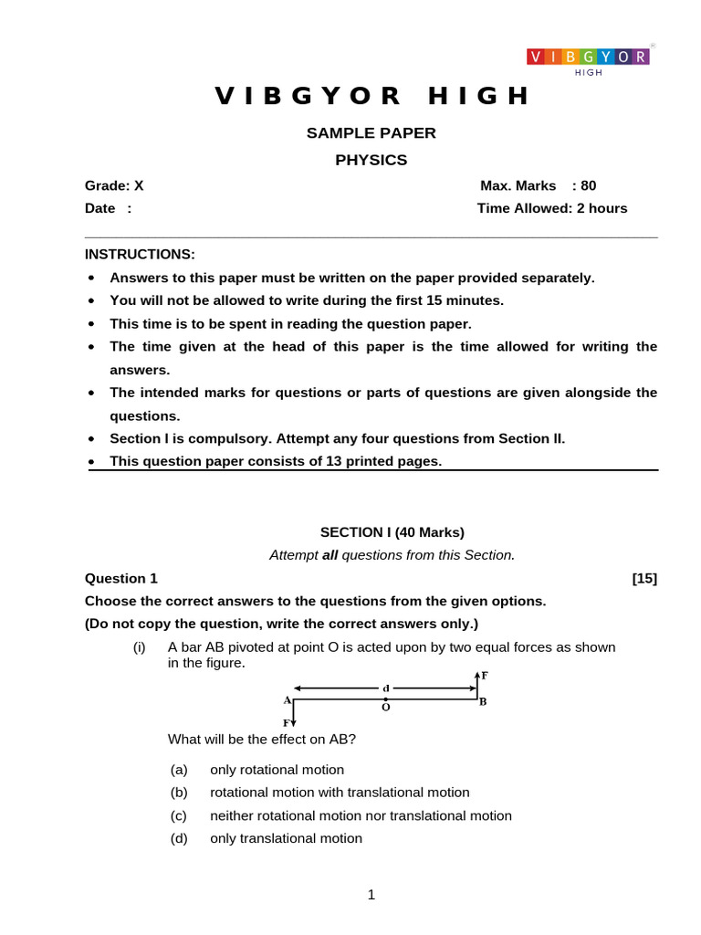 Grade X Physics Sample Paper | PDF | Lever | Nuclear Fission