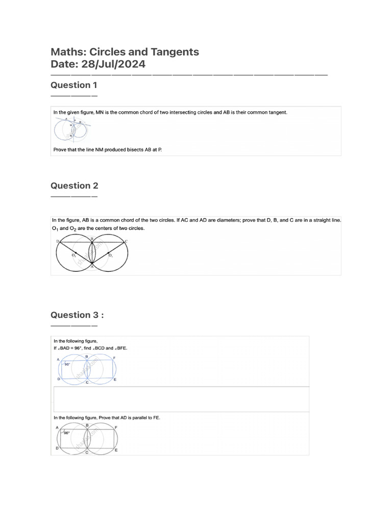 Mathss Circles and Tangents Exam 1 | PDF