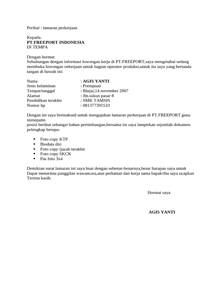 Lamaran Kerja Agis | PDF