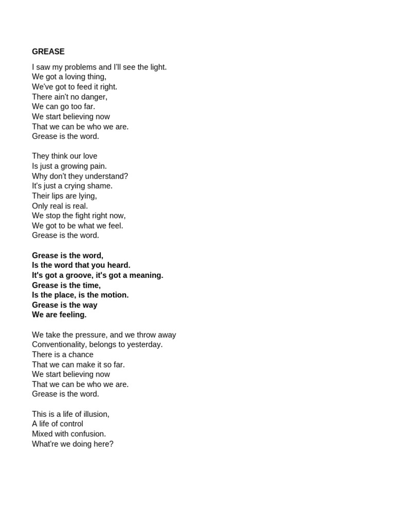 Grease: The Essence of Love and Freedom | PDF
