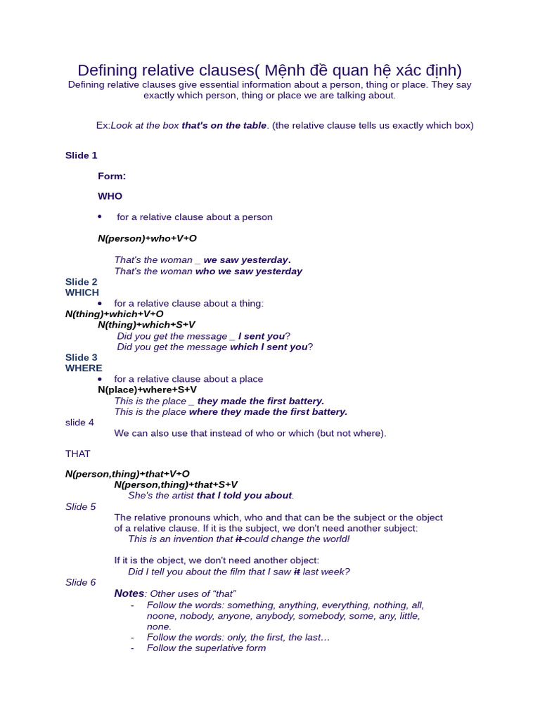 Defining relative clauses - Copy | PDF | Subject (Grammar) | Language ...