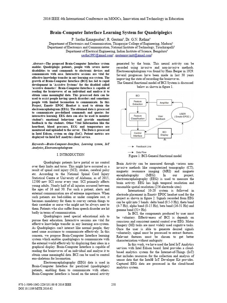 Brain-Computer Interface Learning System For Quadriplegics | PDF ...