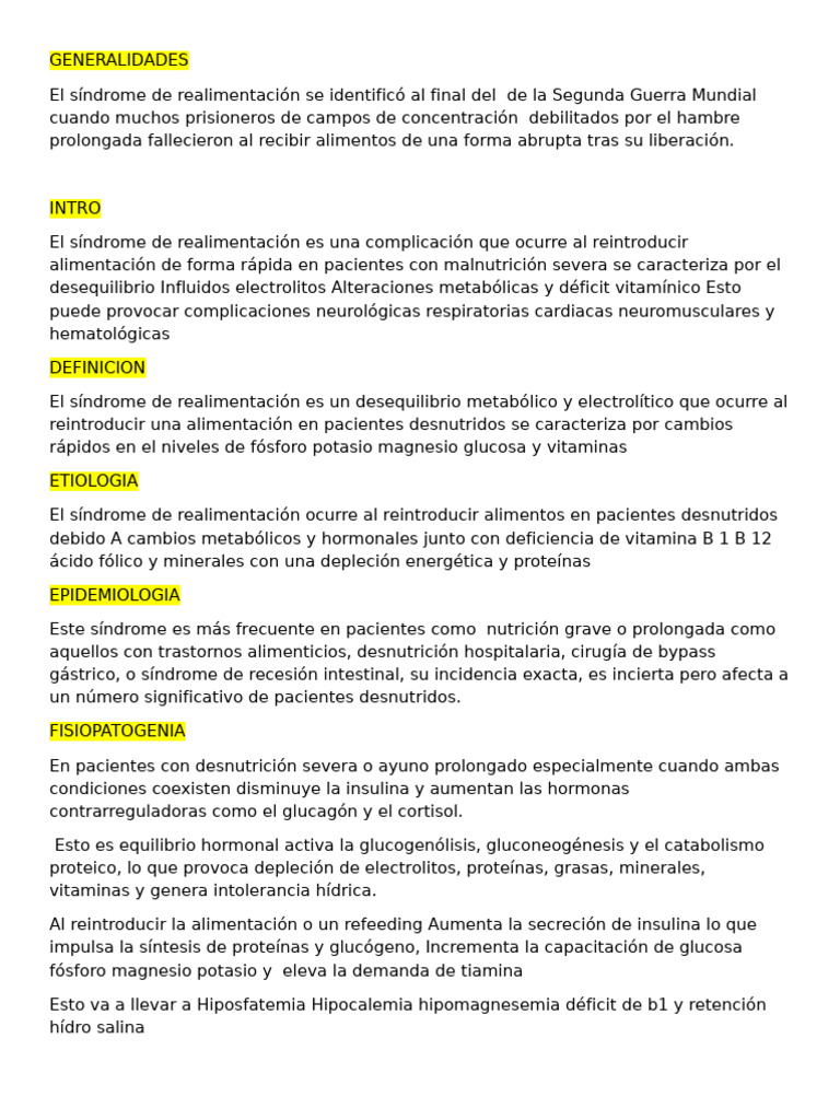 Sindrome de Realimentacion | PDF | Especialidades Medicas ...