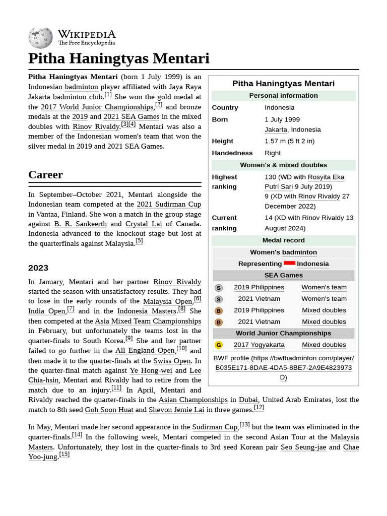Pitha Haningtyas Mentari | PDF | Sports Competitions