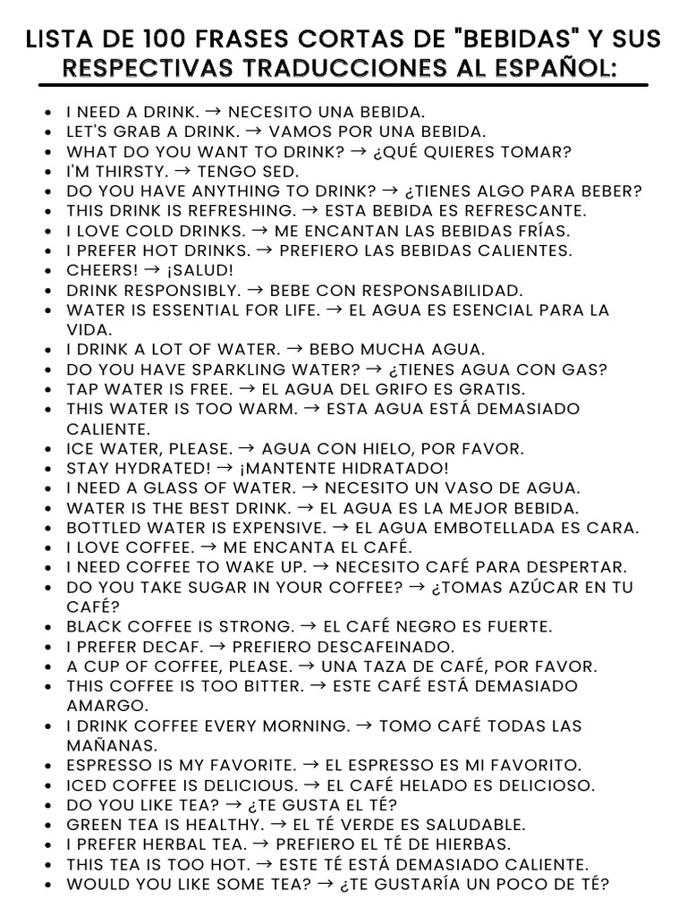 100 Frases Cortas sobre Bebidas | PDF | Té | Bebida