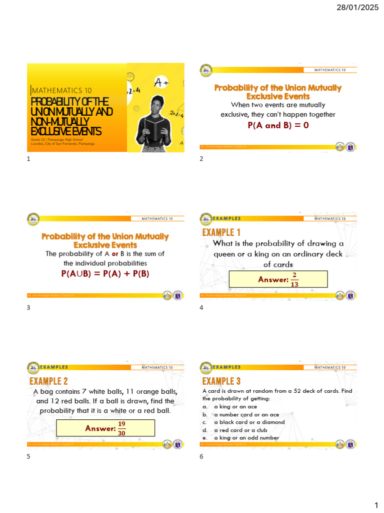 24 Probability of The Union Mutually Exclusive Events | PDF ...