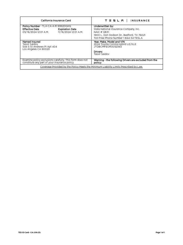 TES ID Card - CA | PDF